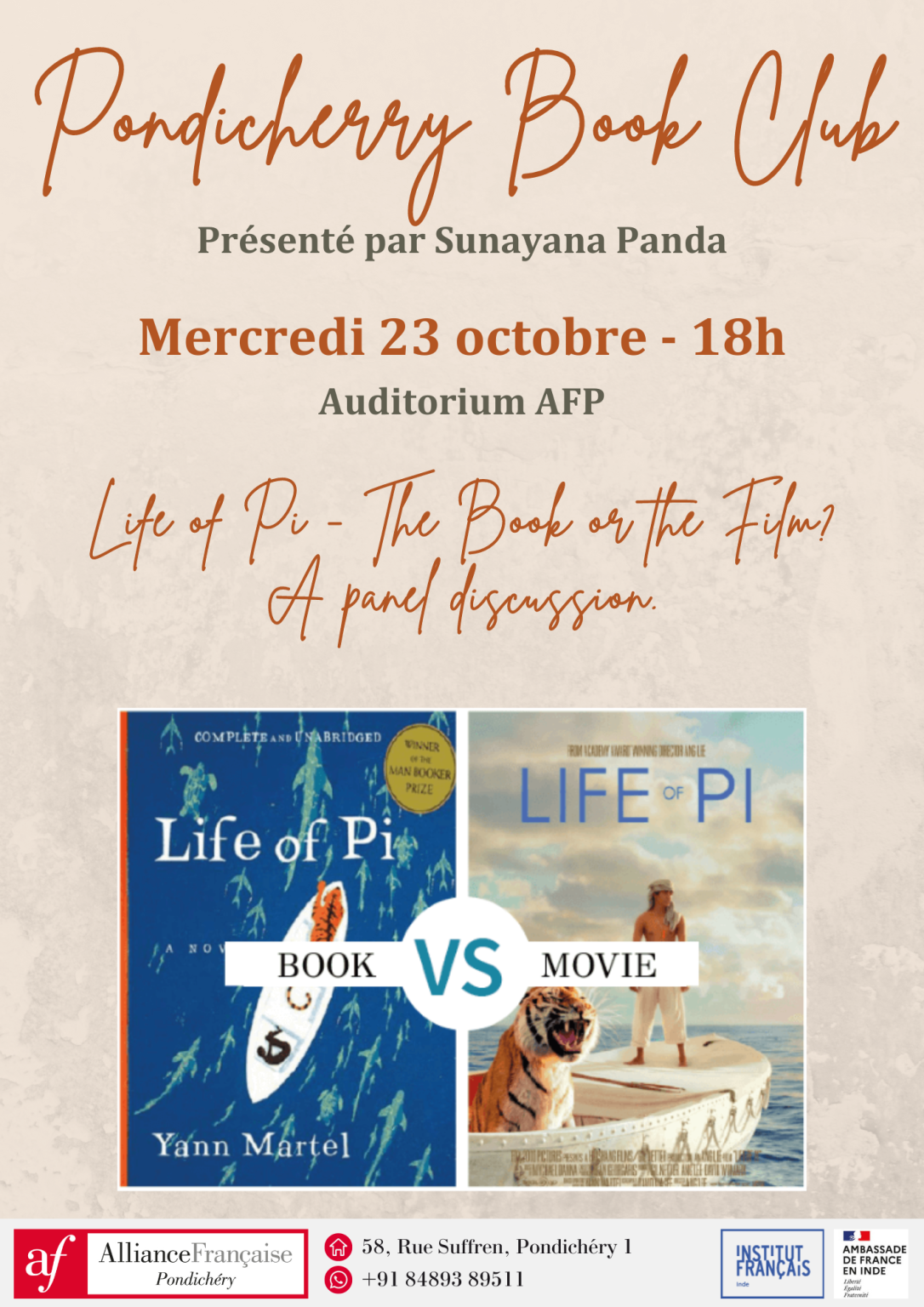Pondicherry Book Club : Life of Pi - Alliance française de Pondichéry
